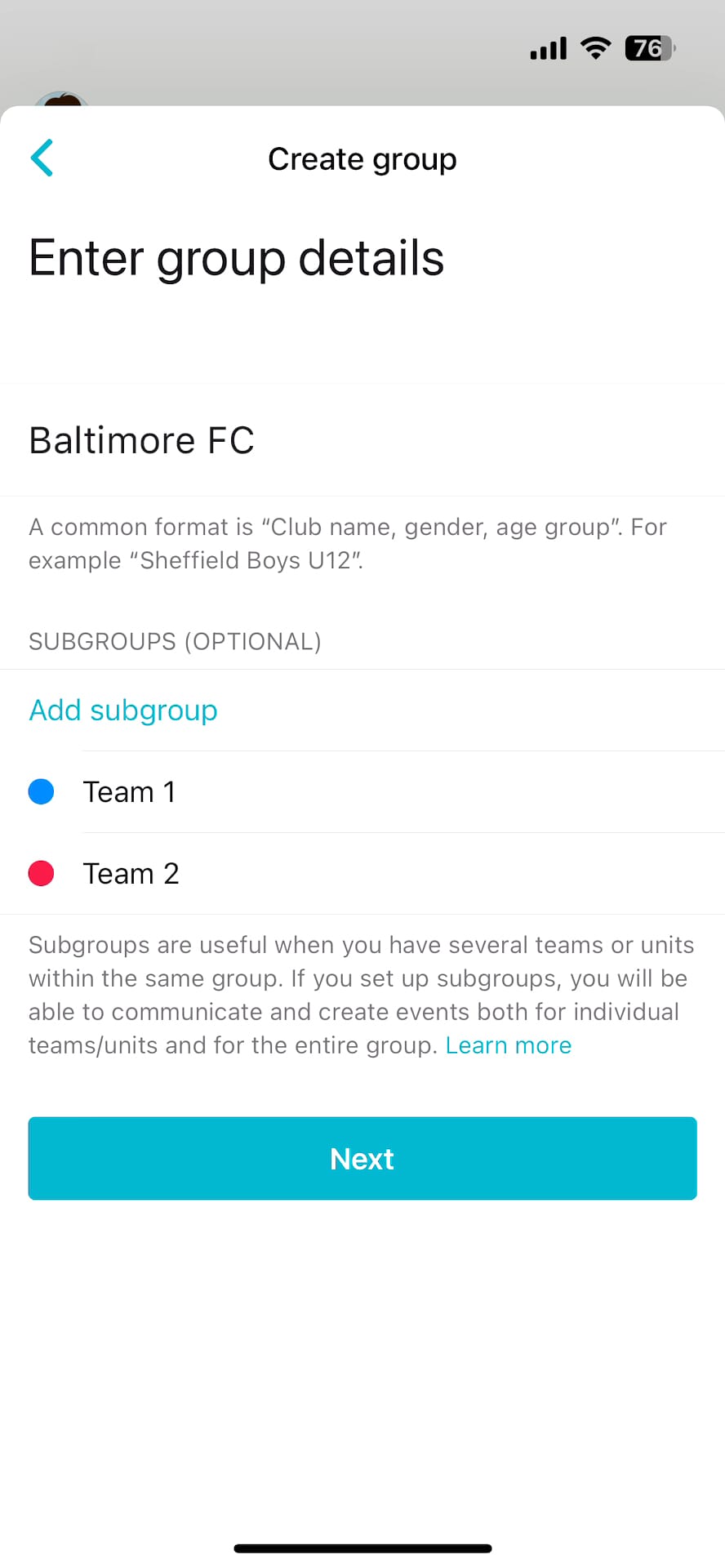 Group set-up | Spond