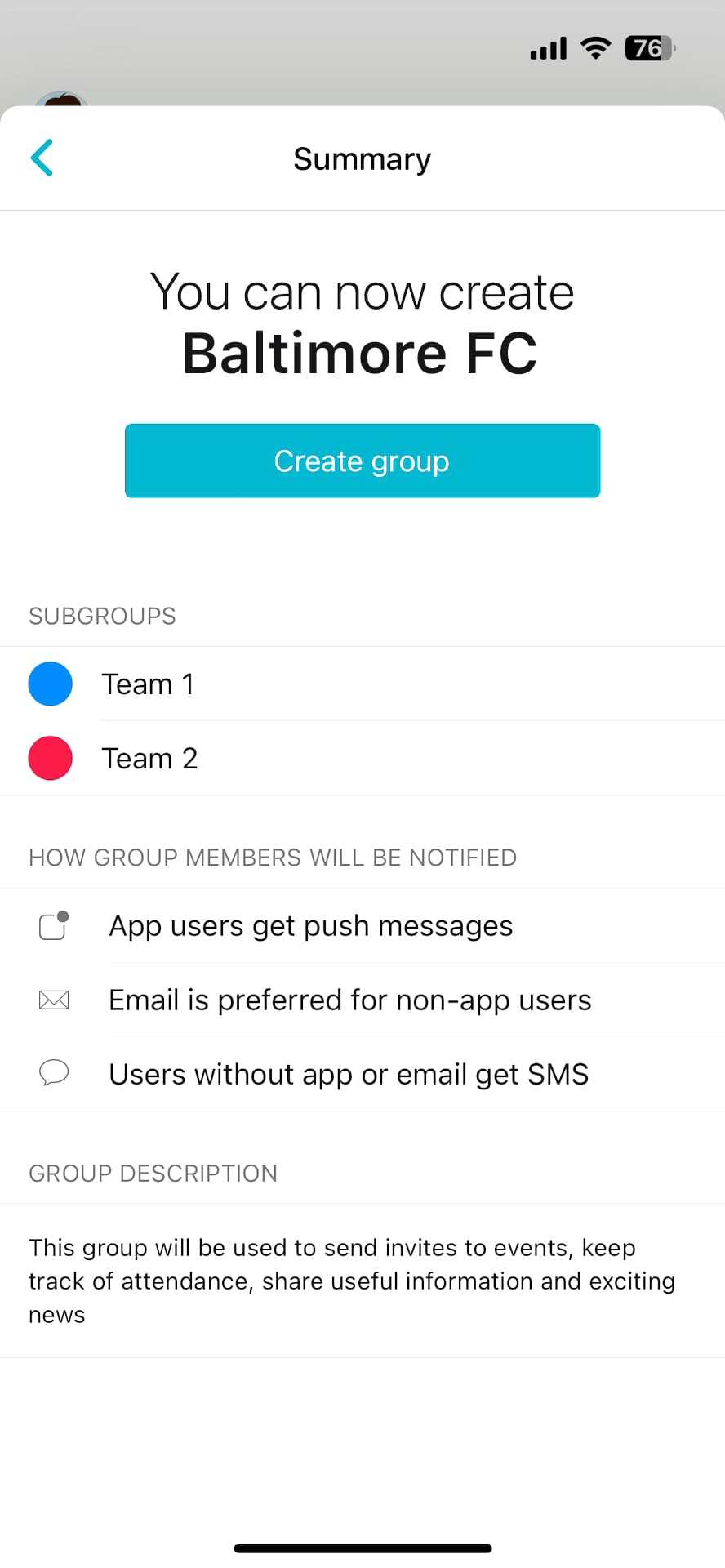 Group set-up | Spond